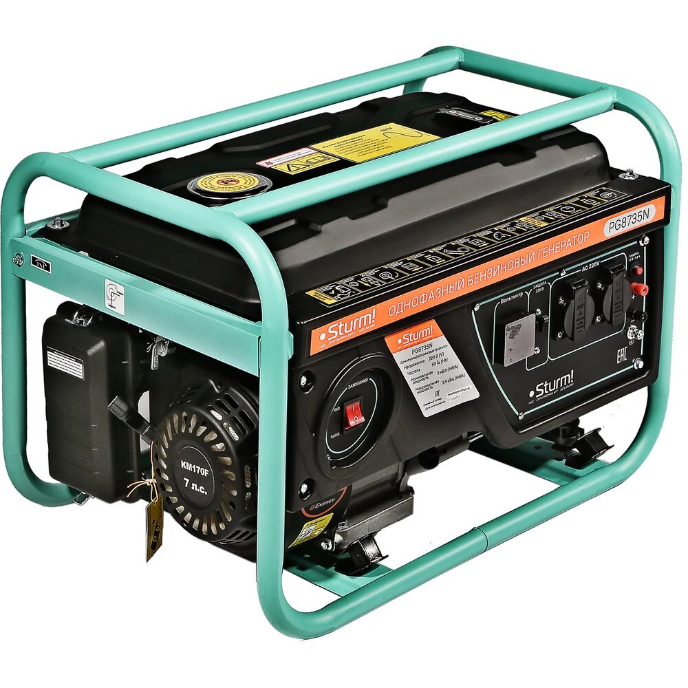 Бензогенератор Sturm 3500 ВА, AVR (Авто. Рег. Напр.), ручн старт, 42 кг, бак 15л PG8735N