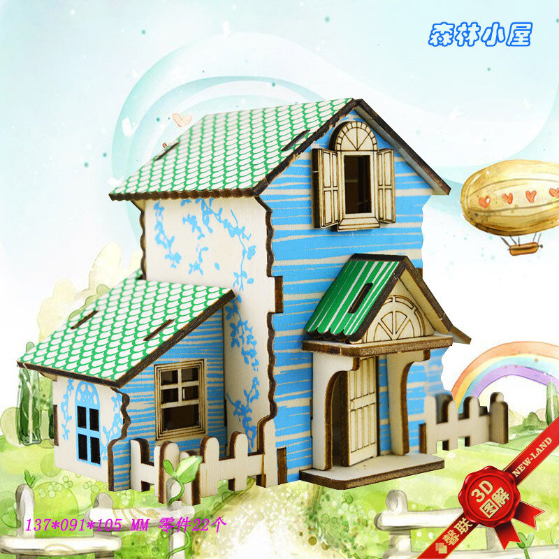 Набор для сборки 3D деревянной головоломки для детей: цветная лесная деревушка, образовательная игра с кубиками