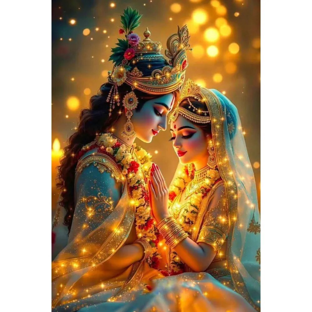 Алмазная Картина "Кришна И Радха, Индуизм Божество" 40х50 См Алмазная Вышивка / Картина Стразами Подарков
