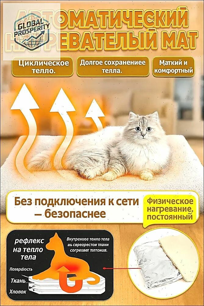 Лежанка-коврик с подогревом для животных тёплая лежанка с подогревом для кошек и собак 57 46 см