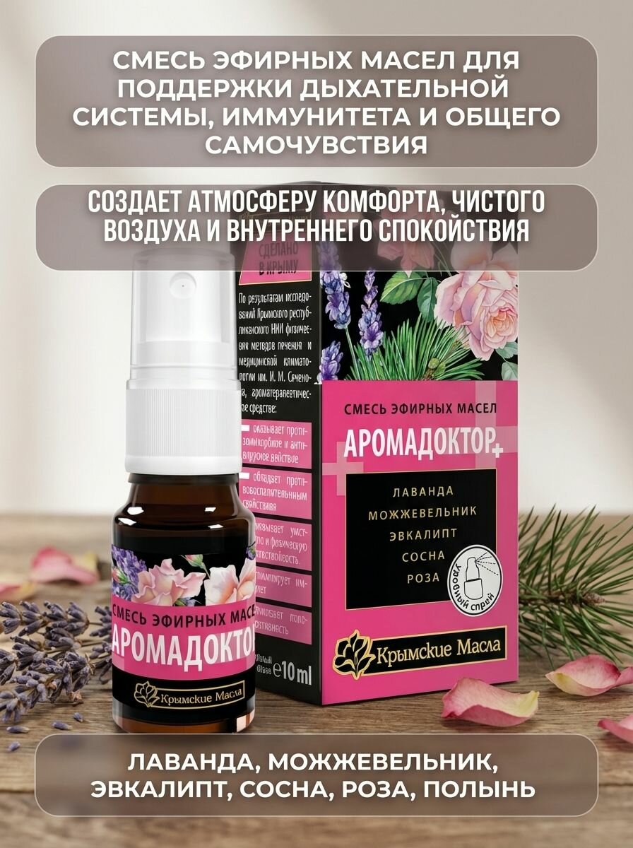 Смесь эфирных масел АромаДоктор Плюс для ароматерапии и антибактериальной защиты, 10 мл