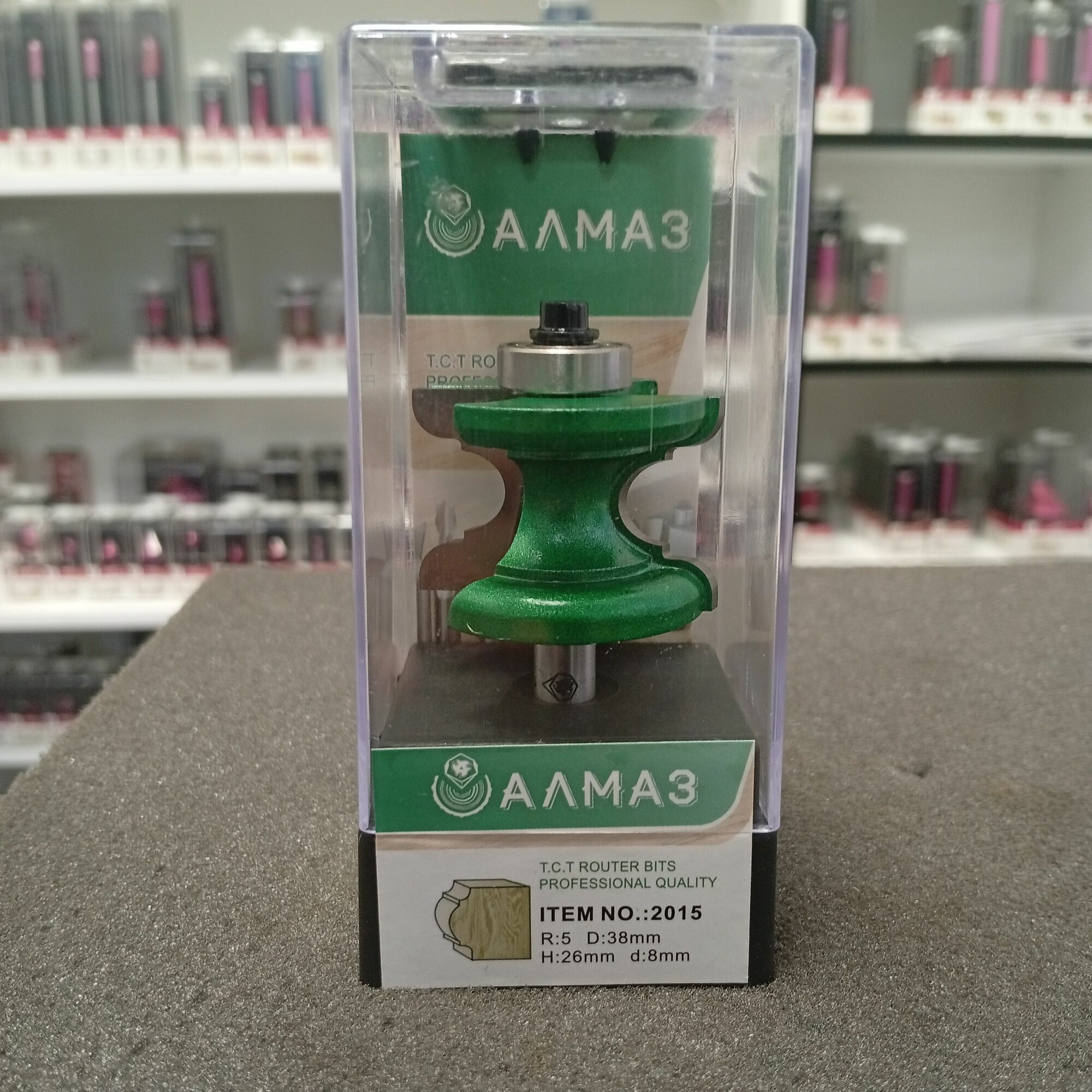 Фреза для края столешниц кромочная фигурная алмаз 2015 D:38mm I: 26 mm d:8mm R:5mm с (ниж подш)