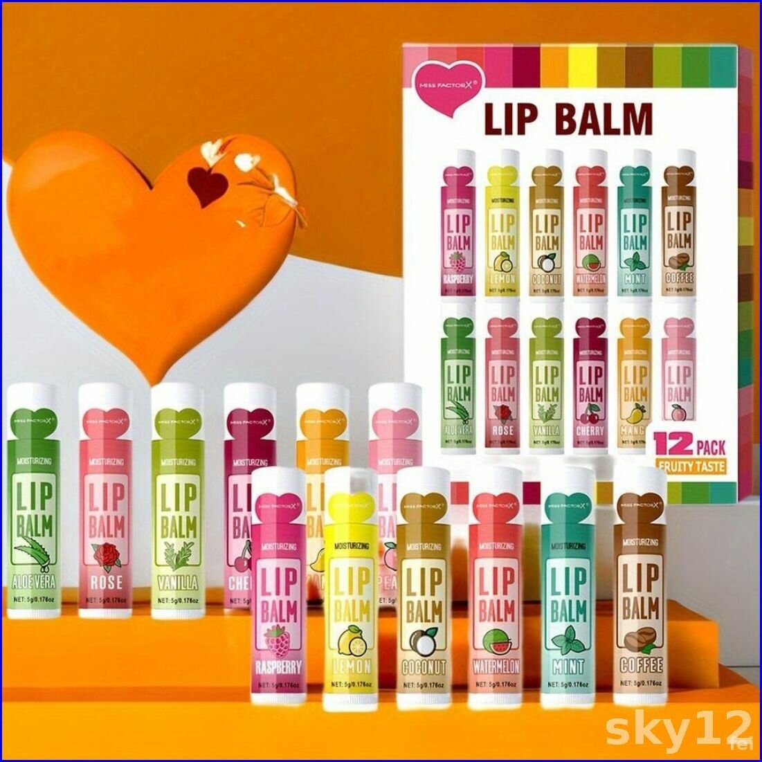 Набор бальзамов для губ из 12 цветов