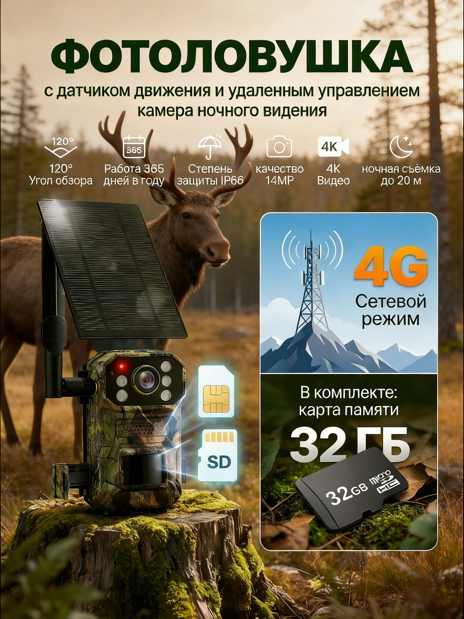 Фотоловушка, ночное видение, сим-карта, высокая четкость, водонепроницаемая, пылезащитная