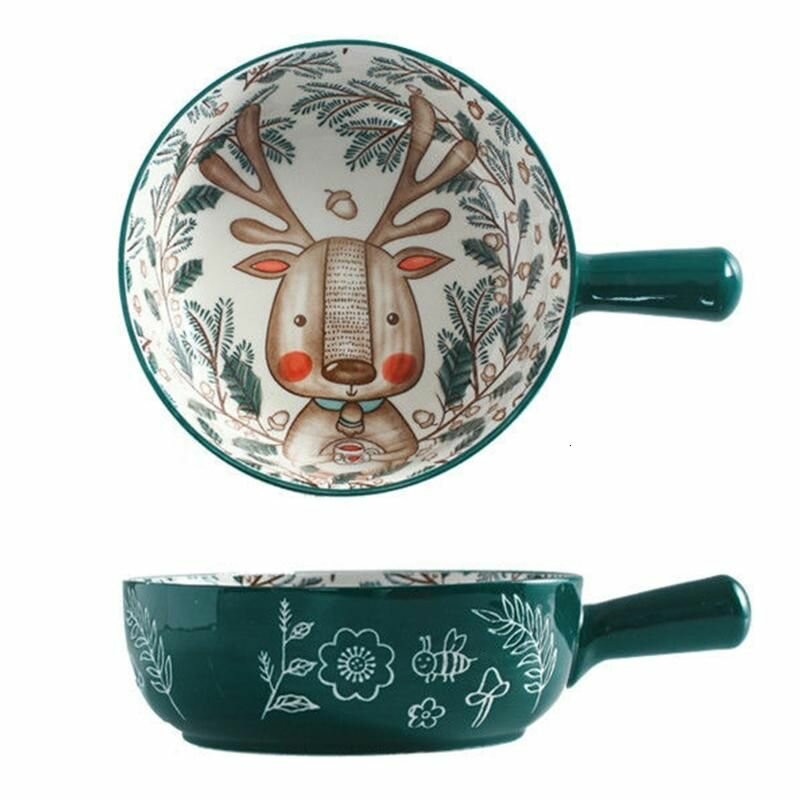 Керамическая миска с ручкой, - Лось