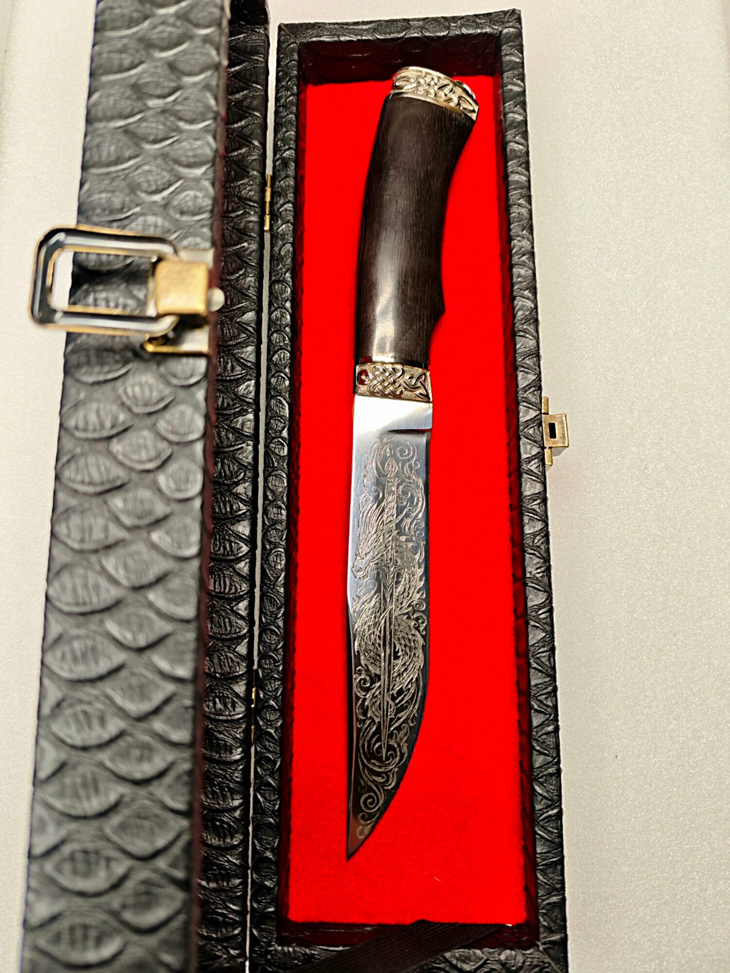 Нож Ручной Работы Дракон в Футляре кованая сталь 95х18 длина 31см ножны натуральная кожа в комплекте