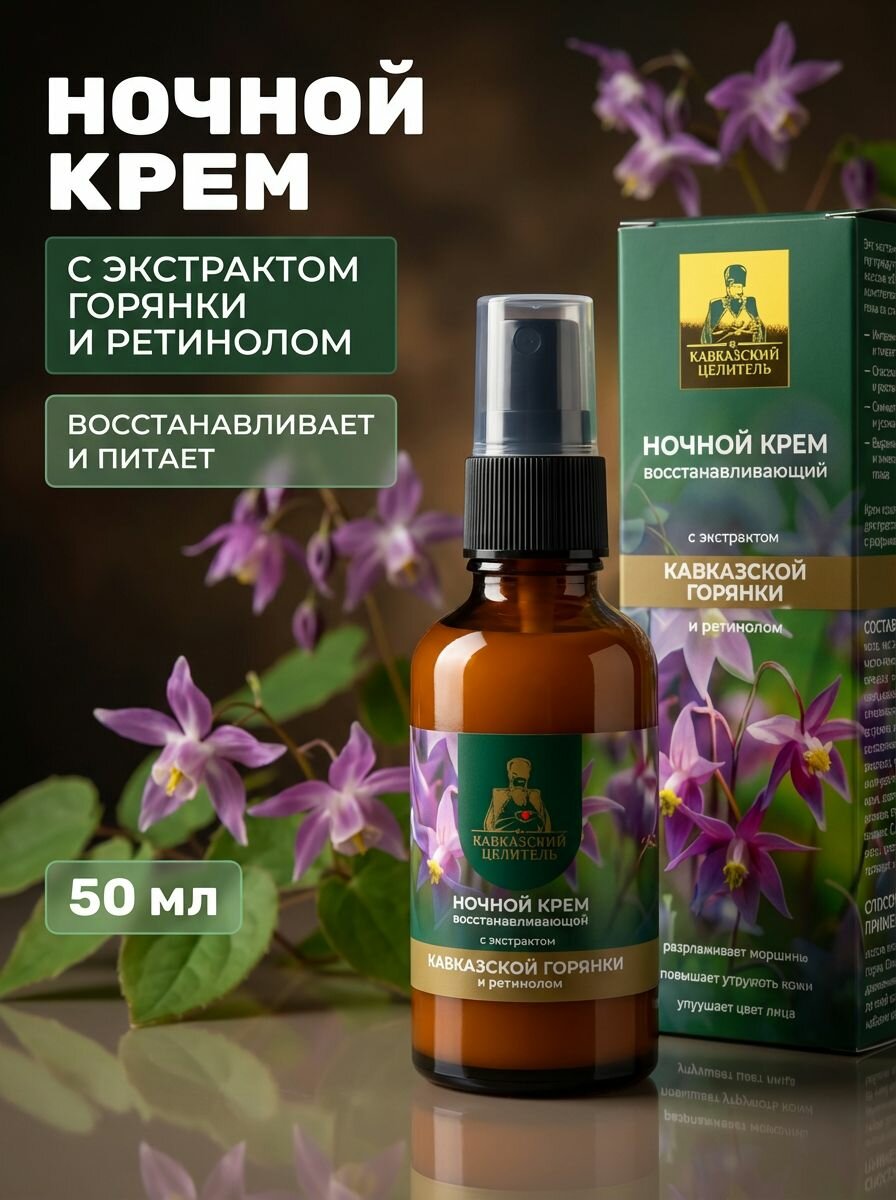 Ночной крем для лица восстанавливающий с ретинолом и горянкой для зрелой кожи, 50 мл