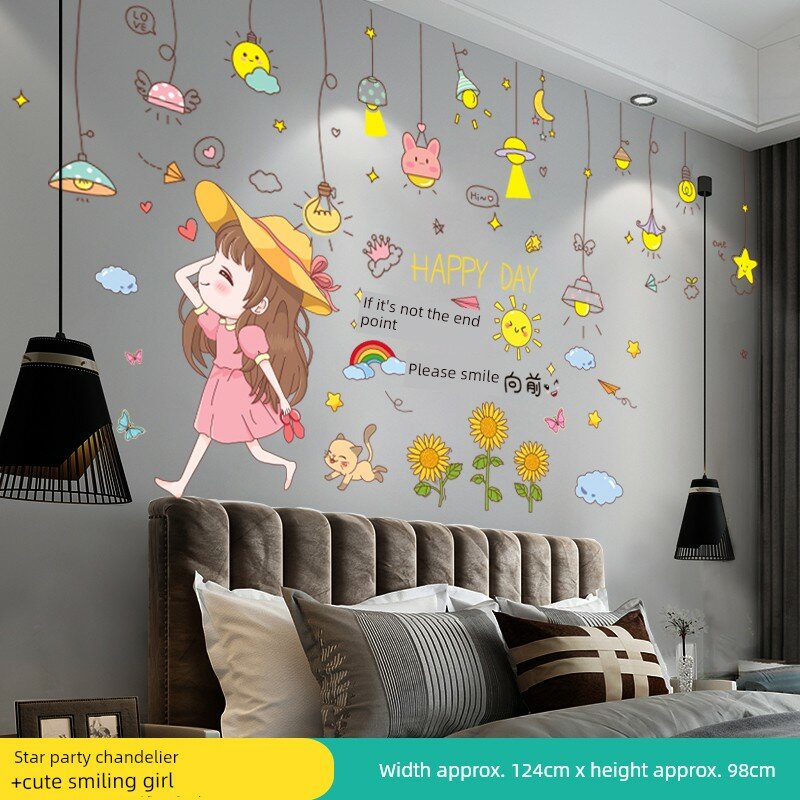 Наклейки на стену для спальни, уютные, самоклеящиеся, для декора стены у кровати, фоновые обои для девичьей комнаты,