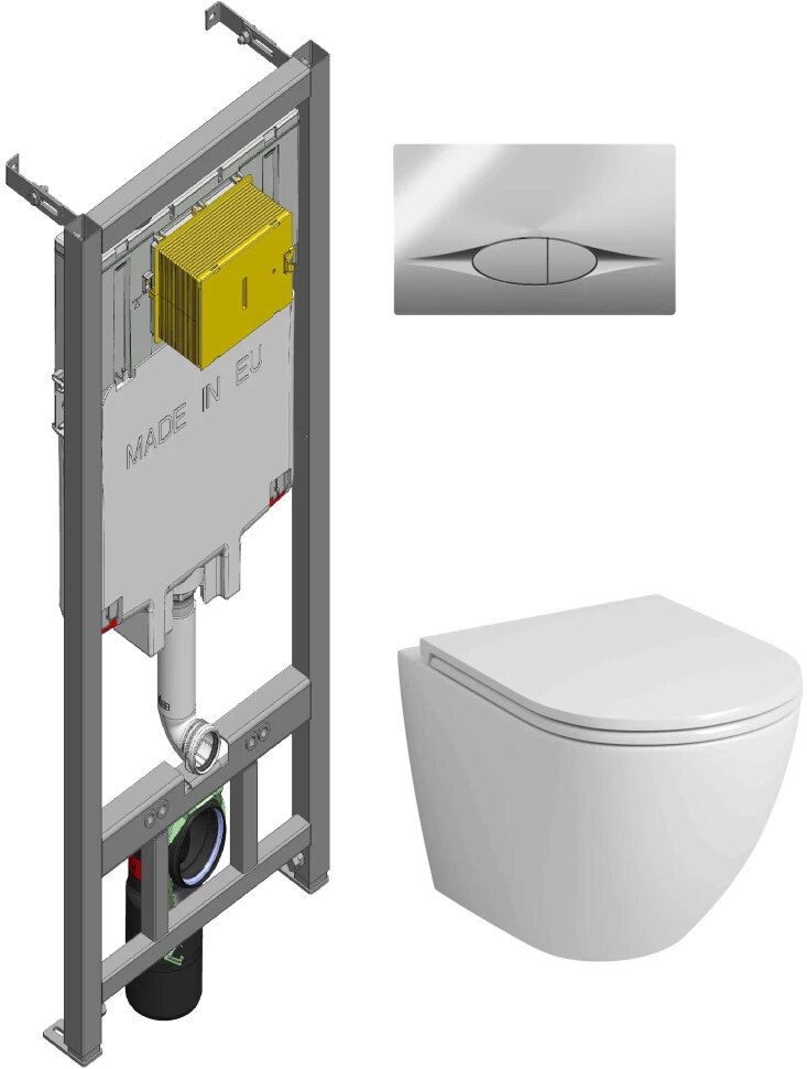 Комплект инсталляция с унитазом Jacob Delafon E21822-CP с кнопкой смыва, хром + унитаз подвесной Grossman GR-4457S безободковый, с сиденьем микролифт, белый