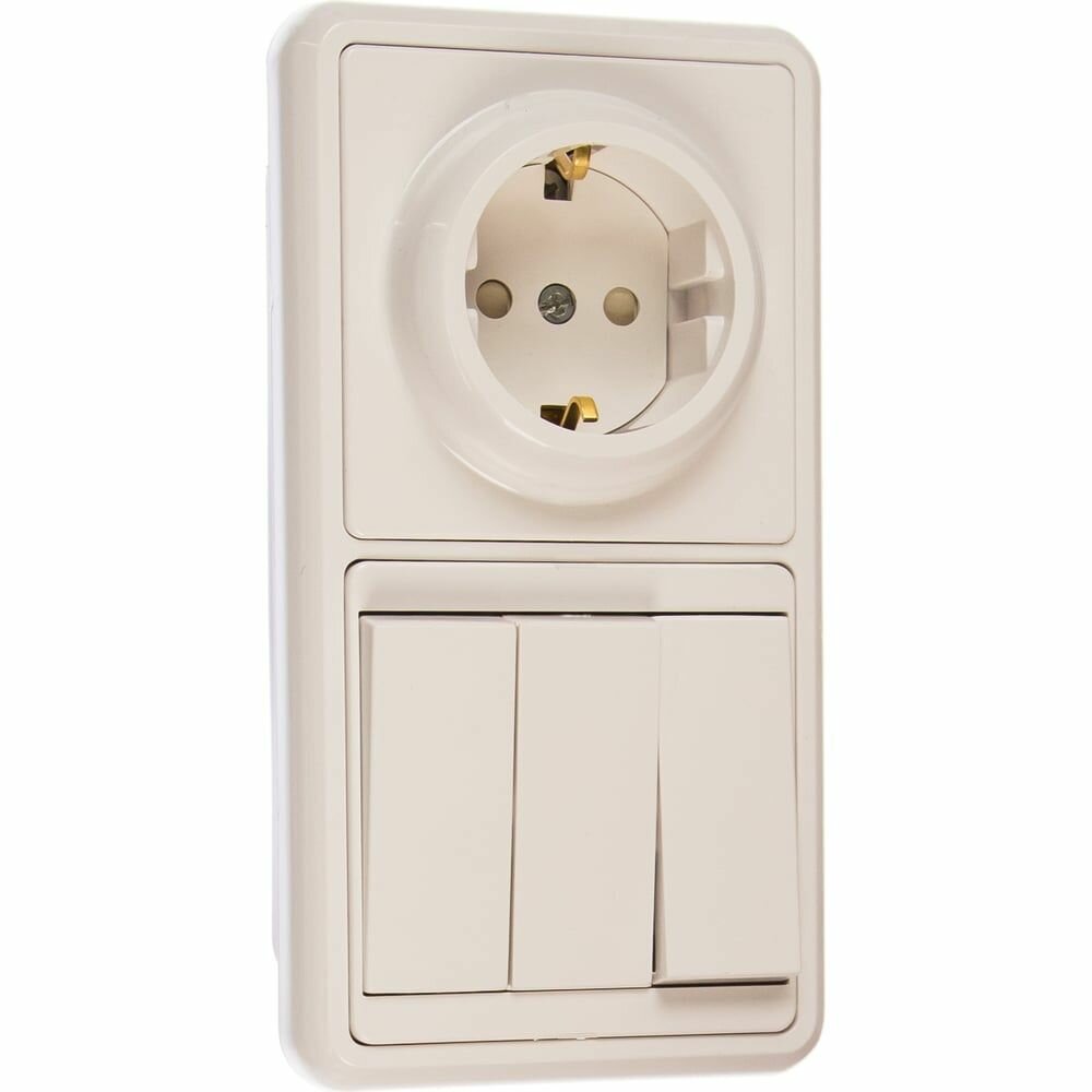 Блок БКВР-036 Бэлла (3-кл. выкл. + евророзетка с защ. шторками) бел. Кунцево 5847