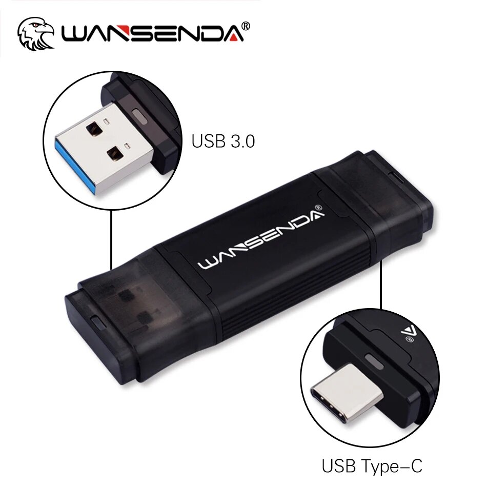 WANSENDA Type C OTG USB 3.0 Flash Drive 32 ГБ, Black