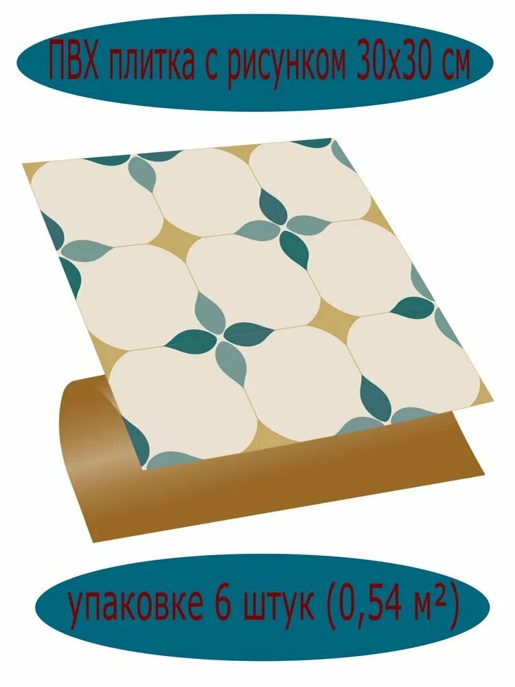 Серия Flora: Гармония листьев с рисунком Самоклеящаяся ПВХ плитка 30x30 см (6 шт) 0.54м