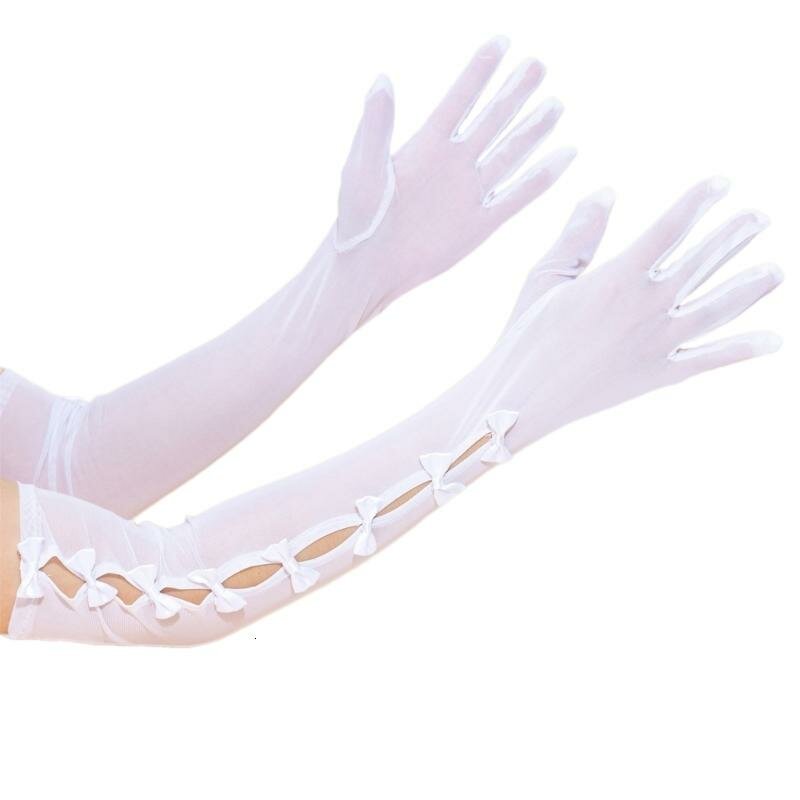 Платье с эластичным бантом для невесты, Перчатки без пальцев-белый