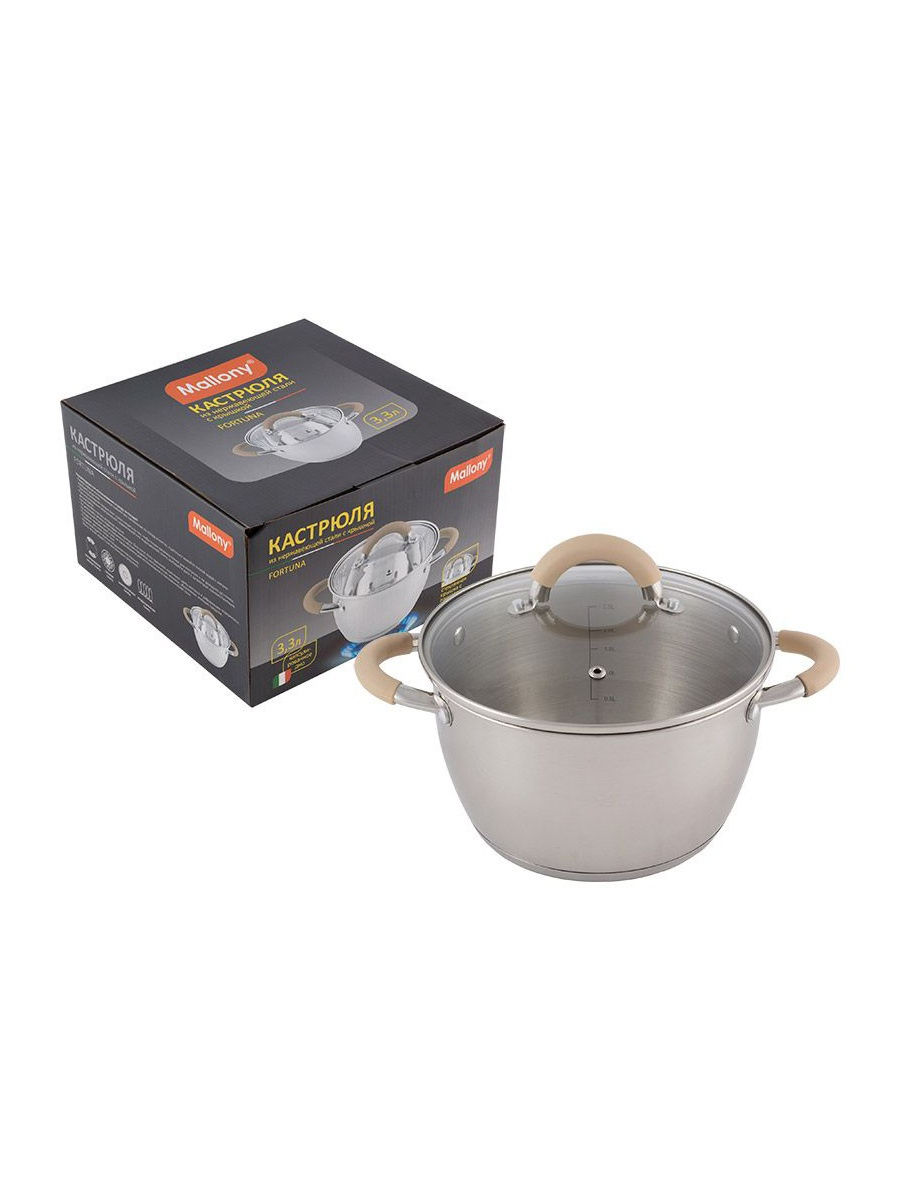Кастрюля нерж 3.3Л FORTUNA СТ/КР силик РУЧ матовая MALLONY