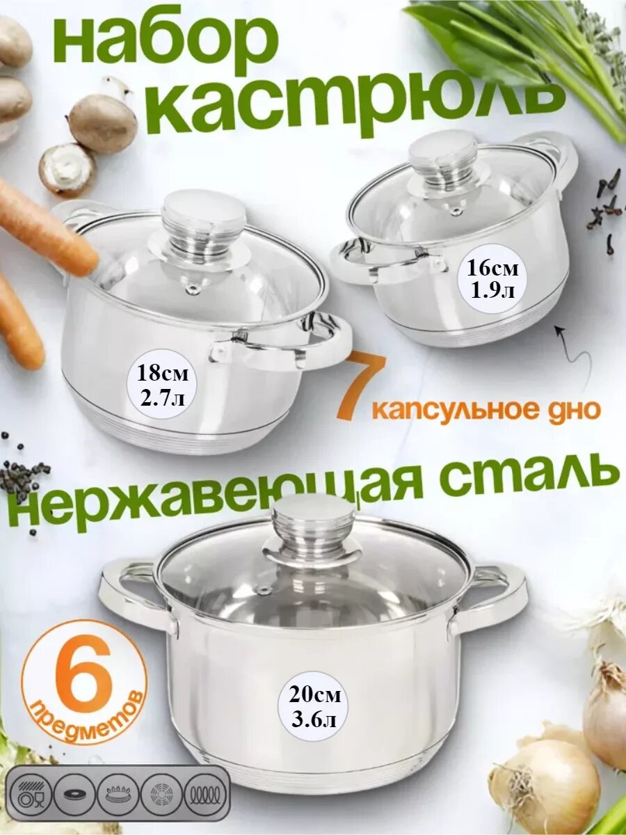 Набор кастрюль с крышками из нержавеющей стали