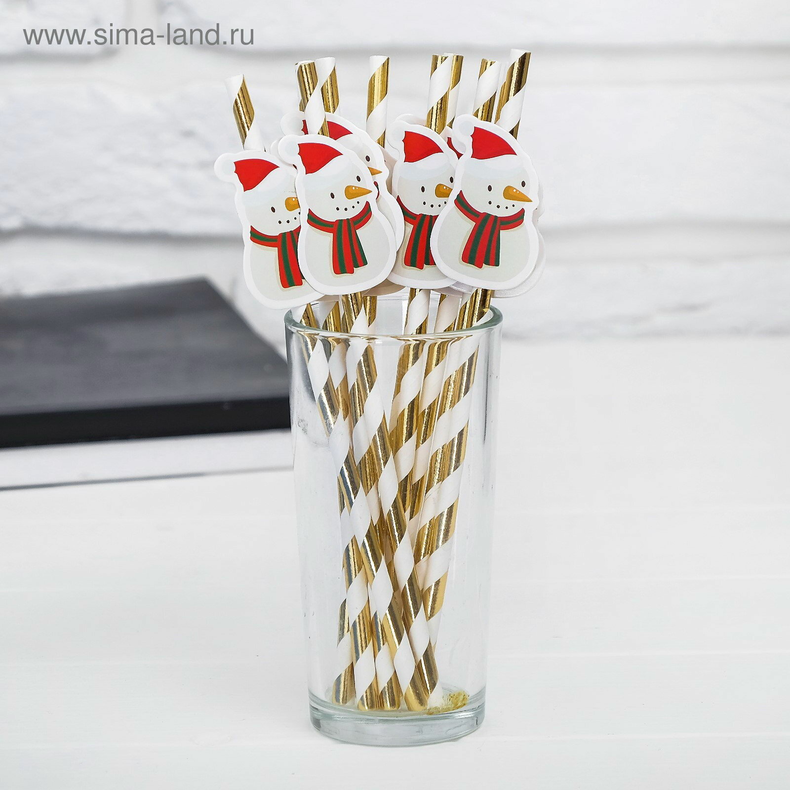 Трубочки для коктейля "Снеговик", набор 10 шт, вид: трубочки