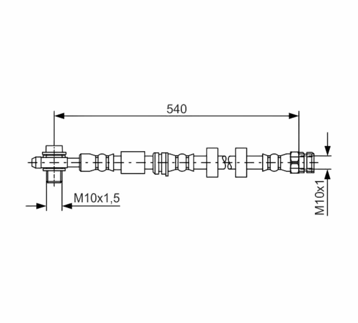 Шланг тормозной BOSCH 1987481566 передний 565 мм, Audi A1 11-18, Seat Ibiza IV 08-, Toledo IV 12-18, Skoda Fabia III 14-, Rapid 12-, VW Polo 02-