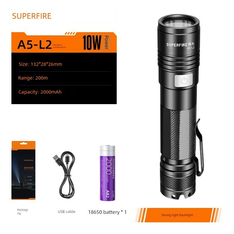A5-L2 10 Вт фонарик с 1 батареей и USB-кабелем - мощный наружный фонарь для ночного использования