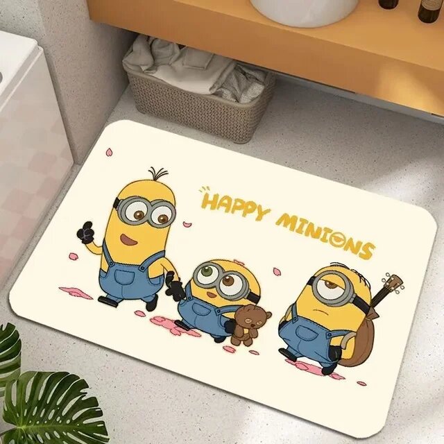 Коврик MINISO с милыми миньонами и диатомовой грязью, суперабсорбирующий, нескользящий, для ванной, кухни, входной двери, декоративный коврик для дома, Size,40x60cm16x24in
