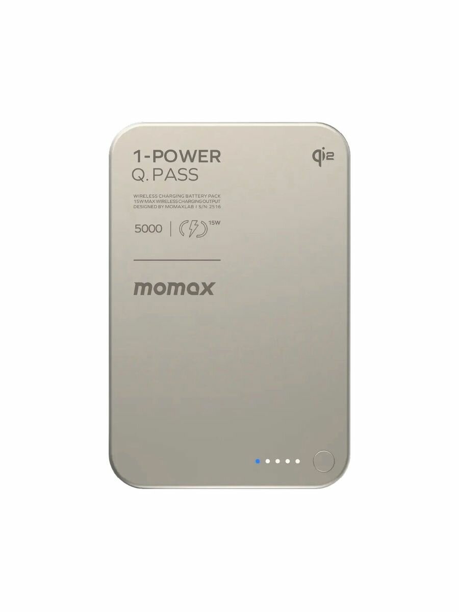 Беспроводной дополнительный аккумулятор (MagSafe) Momax 1-Power Q.Pass Qi2 5000 Ультратонкий Titanium