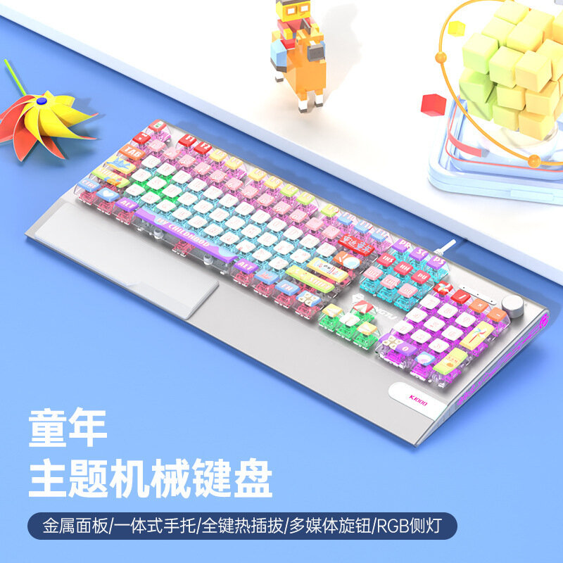 Прозрачная механическая клавиатура 104 клавиш с боковой подсветкой RGB, съемными переключателями, большой ладонной