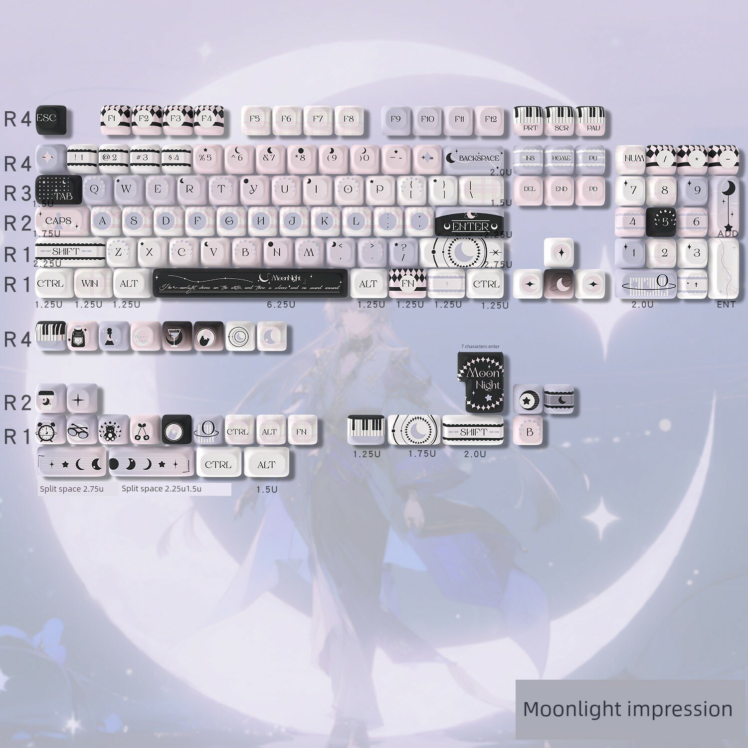Механические кейкапы Mirror Moonlight Impression MOA для клавиатуры, магнитные переключатели, PBT, сублимационная