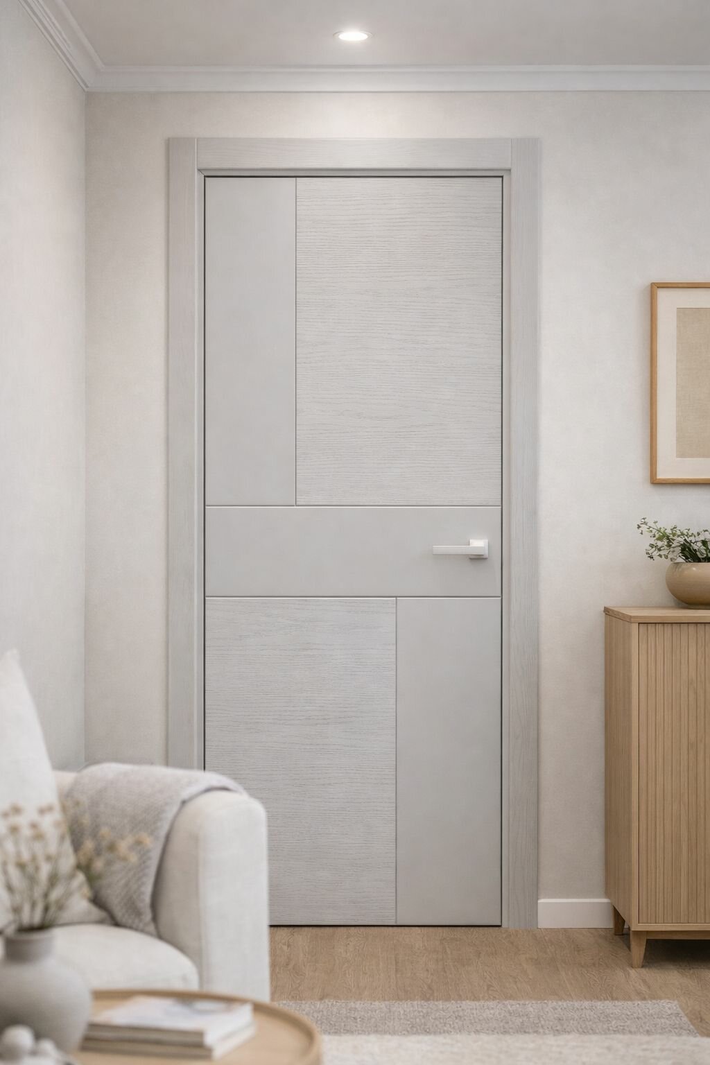 Дверь межкомнатная Fusion chiaro patina argento глухая (700 х 2000), цвет RAL 9003