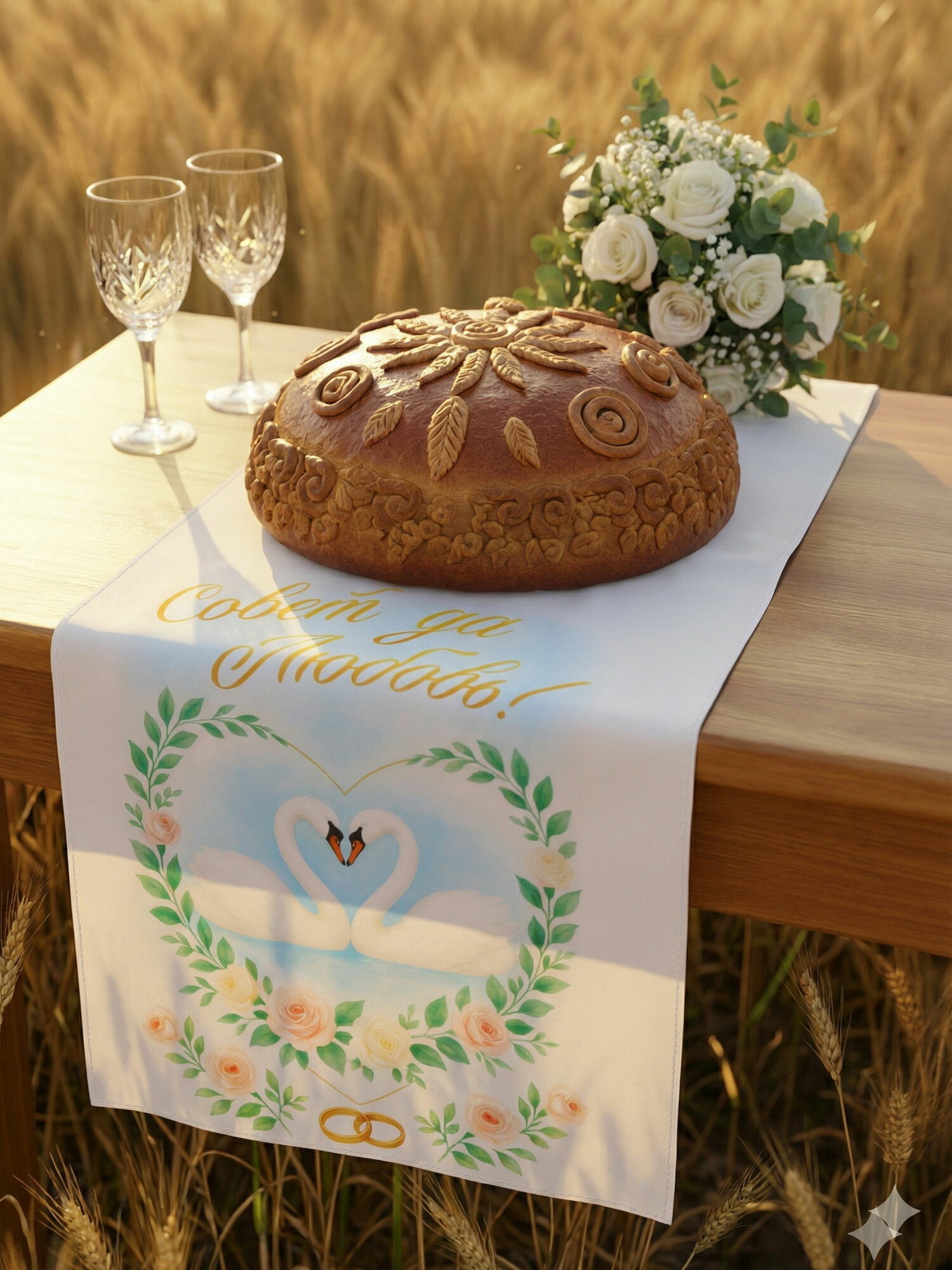 Рушник "Совет да любовь" 150x36 см, цвет: белый, тематика праздника: венчание