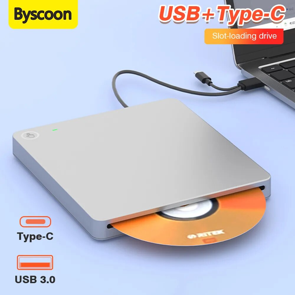 Внешний мобильный оптический привод с щелевой загрузкой USB CD DVD-рекордер