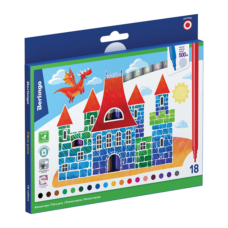 4 шт. Фломастеры Berlingo "Замки", 18цв, смываемые, картон, европодвес