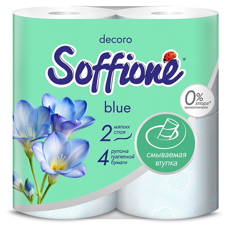 Туалетная бумага Soffione Decoro 2 слоя 4шт голубая