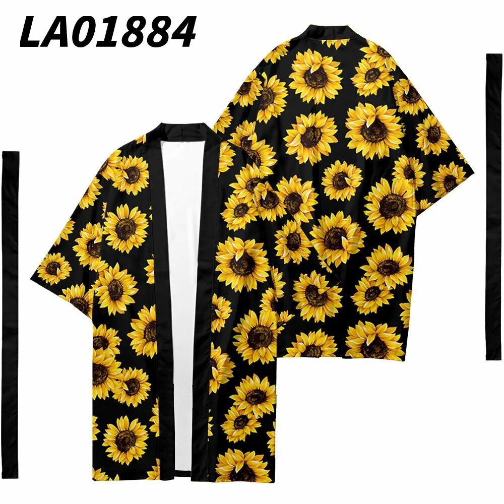 Черное японское кимоно с принтом Солнца и Луны Желтый, XXС, style 21