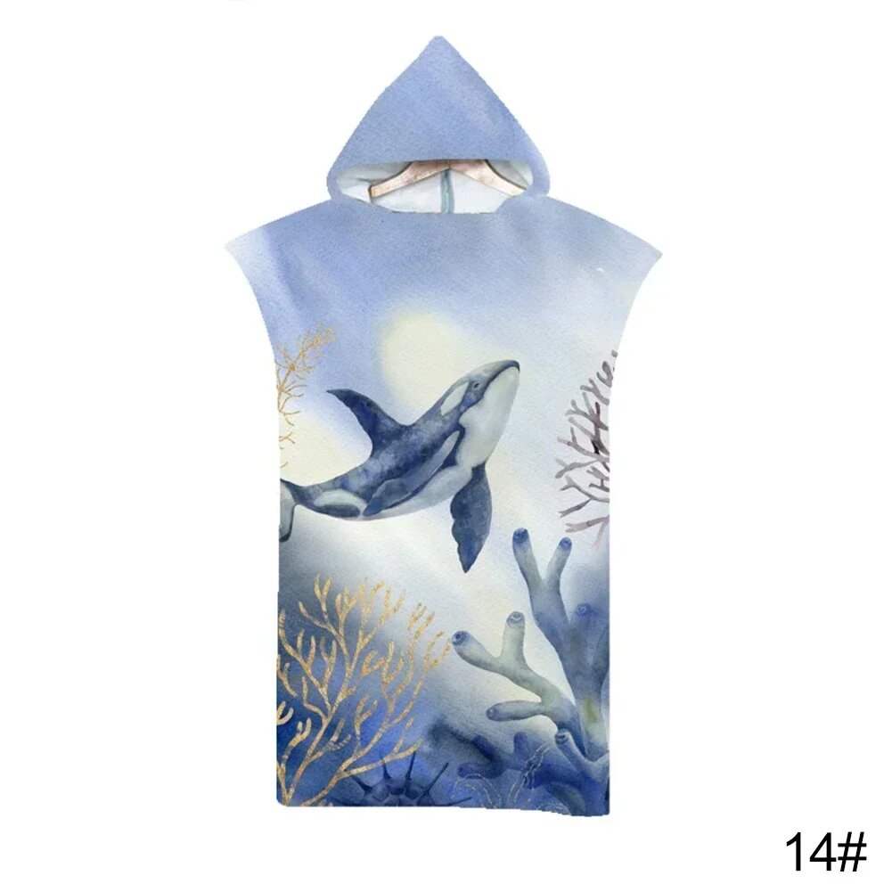 Пляжное полотенце из микрофибры с принтом и капюшоном для взрослых, быстросохнущее пончо для 14