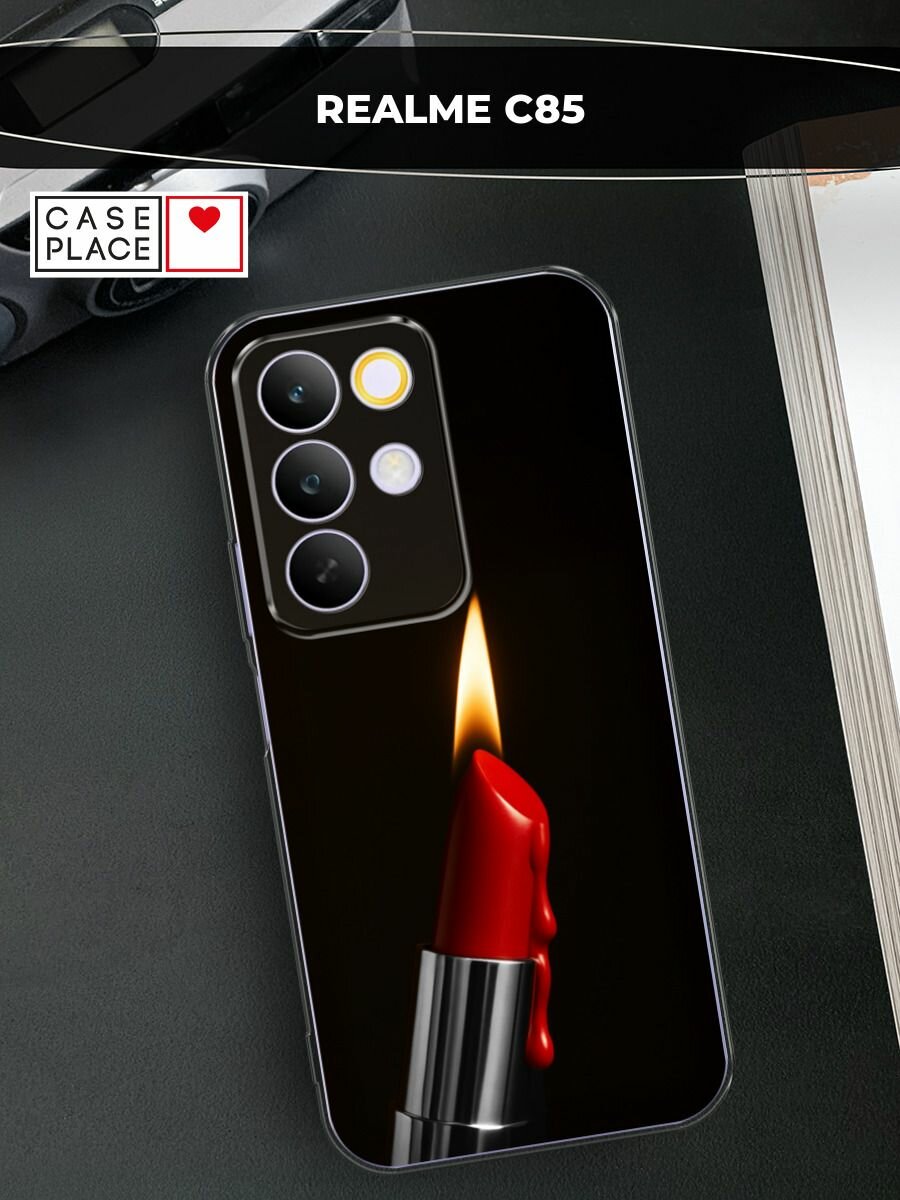 Чехол на Realme C85 / Реалми C85 с принтом Красная помада с огнем