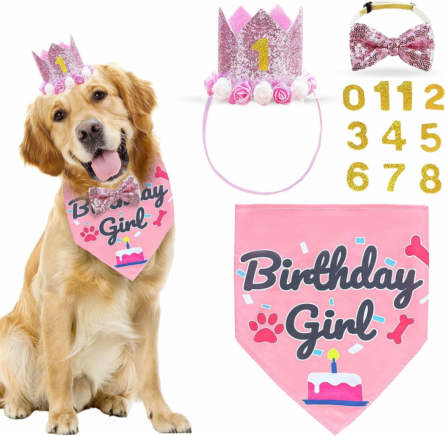 Набор для дня рождения собаки и кошки: корона, бант с пайетками, треугольный шарф, декор для дня рождения
