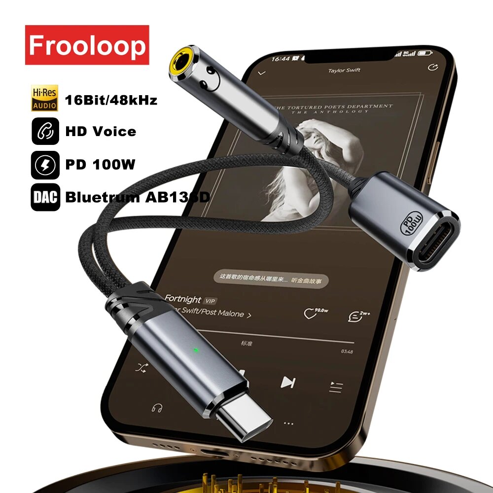 PD100W Адаптер USB Type-C на разъем 3,5 мм ЦАП USB C Аудио AUX Конвертер 2 в 1 Быстрая зарядка Поддержка проводного управления Микрофон