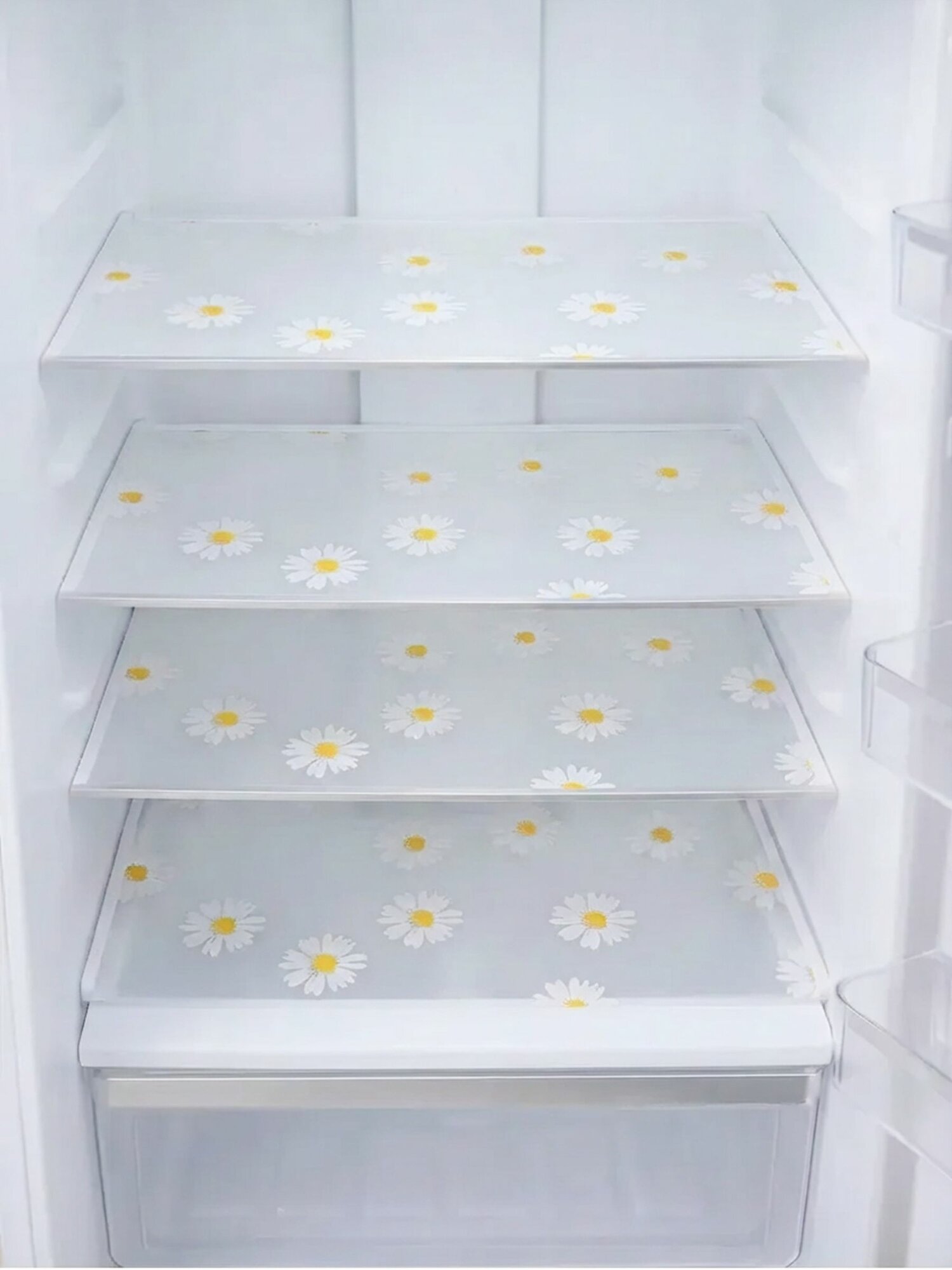 Коврик силиконовый защитный К07 "Ромашки" 6 штук 30х45 см для кухни, в холодильник, для ящиков и полок, прозрачный