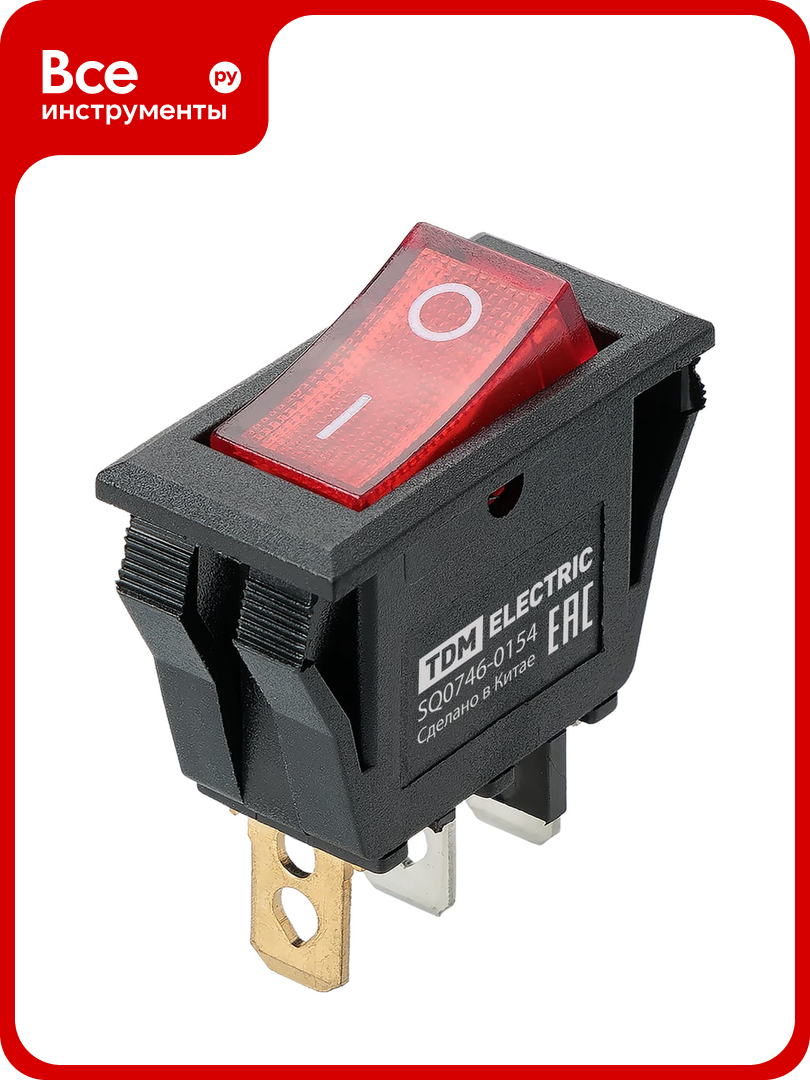 Выключатель клавишный TDM ELECTRIC KCD3-101N/B 250В AC/DC, 1P, 15А, (3с), ON-OFF, черный корпус, красная клавиша, LED TDM SQ0746-0154