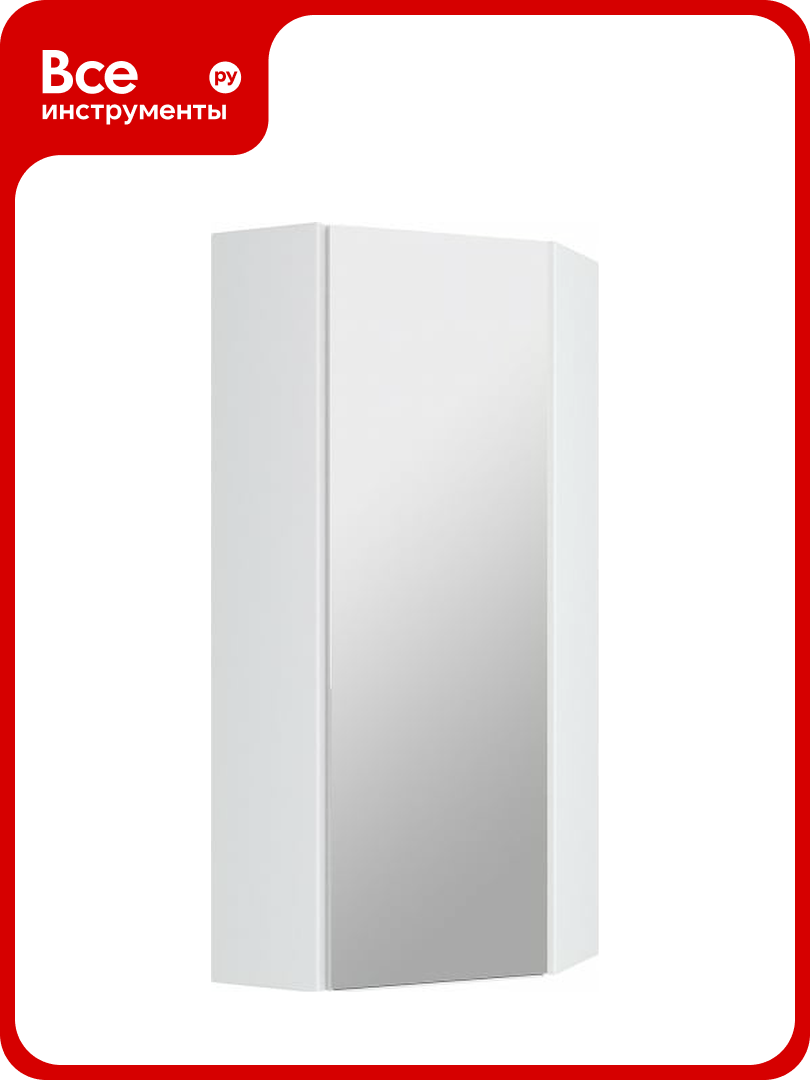 Зеркальный шкаф Runo Кредо 30 угловой, подвесной, белый фасад из МДФ, корпус ЛДСП, современный, две полки, доводчик