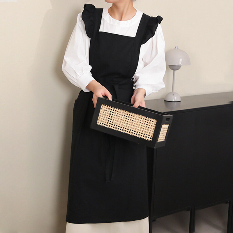 Японский и корейский стиль фартука с рюшами на плечах для женщин, дышащий хлопок и лен, оптовая продажа, водонепроницаемый, для дома, выпечки, кухни, французский стиль фартука