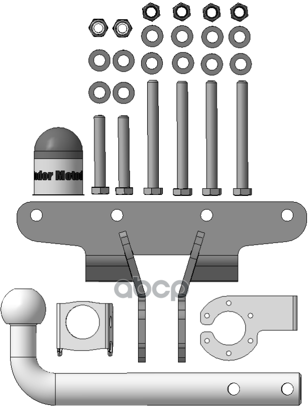 Фаркоп с оцинк. шаром Jeep Wrangler JK 2007-2018, JL 2018- (только американская версия) крепление шара на двух болтах Motodor.