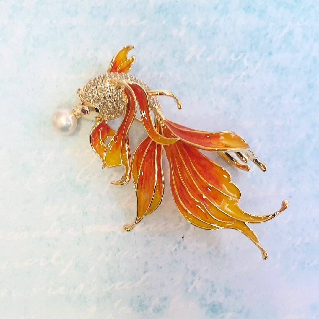 Брошь, фианит, жемчуг культивированный