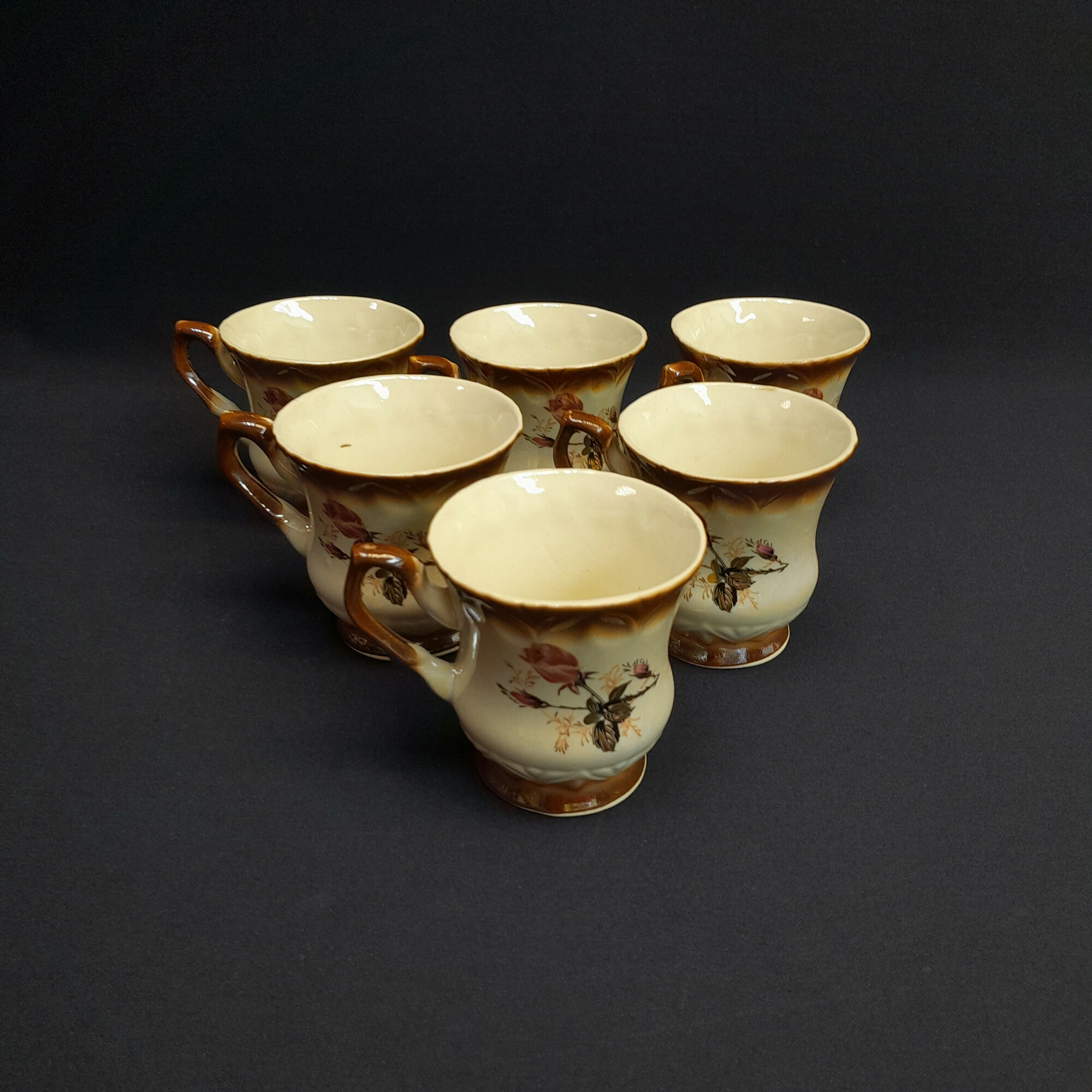 Набор из 6 чайных кружек , фаянс деколь перламутр 200 мл , винтаж СССР