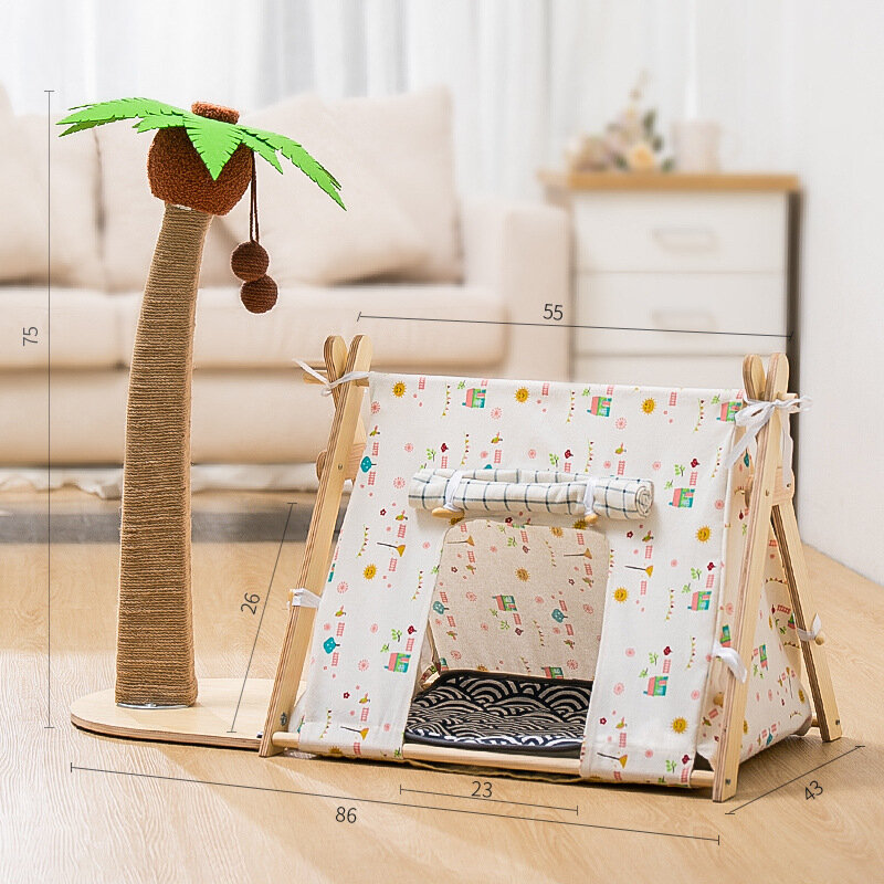 Кошачий лазательный комплекс с кокосовой пальмой, кошачья кровать, сизалевый столб, интегрированный кошачий гамак, кошачья спальная кровать, кошачий дерево, кошачий когтеточка, кошачья доска для когтеточки, кошачья кровать