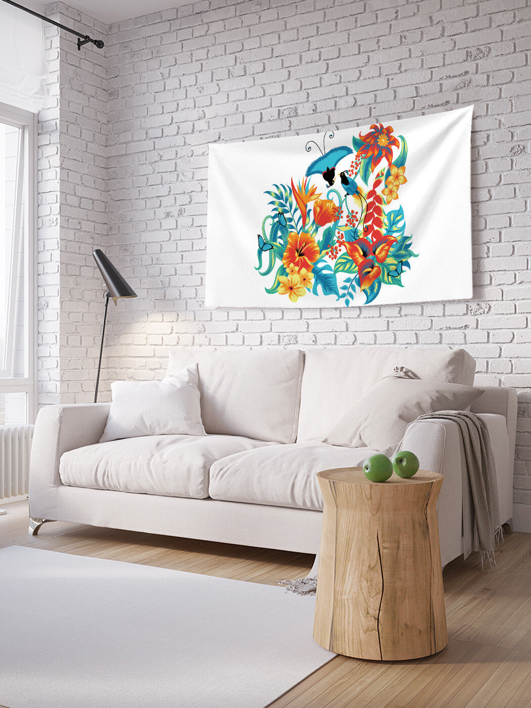 Горизонтальное фотопанно на стену "Жар-птицы в цветах", 150x200 см