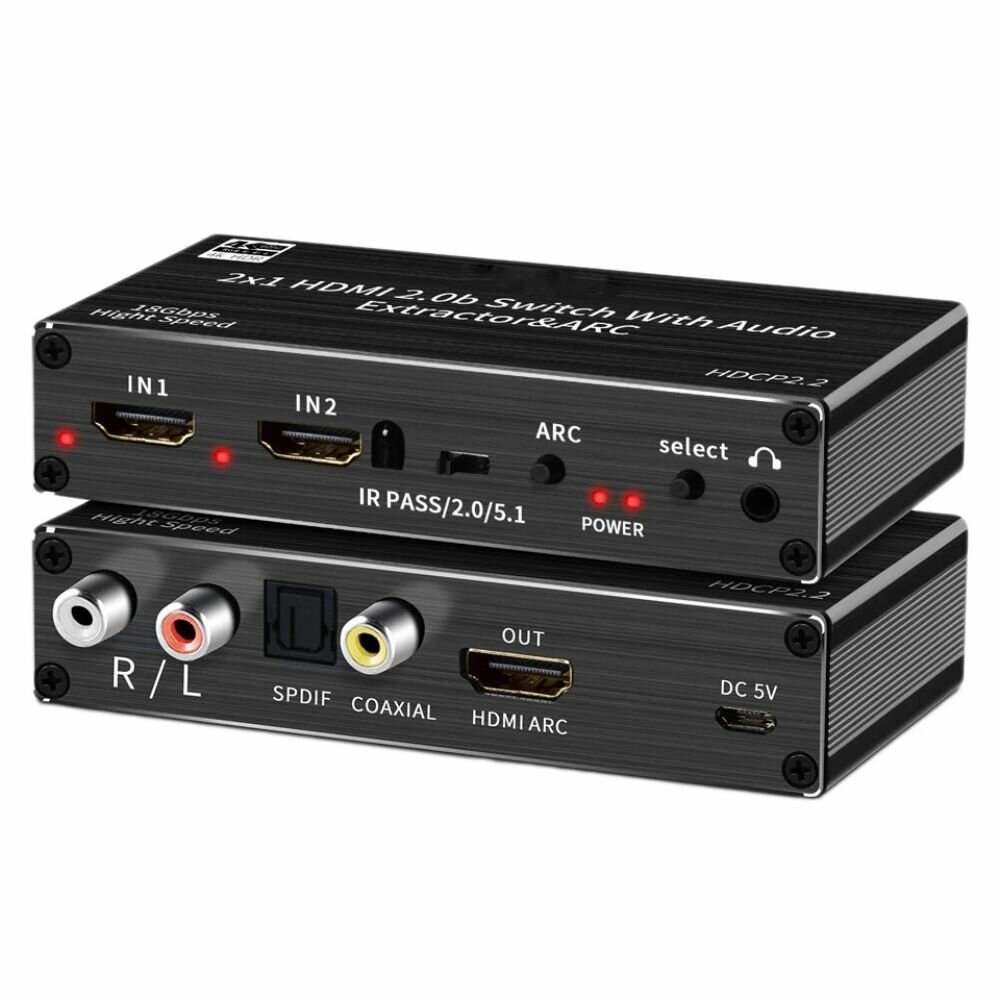 4K 120 Гц HDMI аудиоэкстрактор с поддержкой 4K, 5.1-канальный, 2-портовый HDMI-HDMI аудиопереключатель ARC с аудио Toslink стерео для Apple TV и PS5