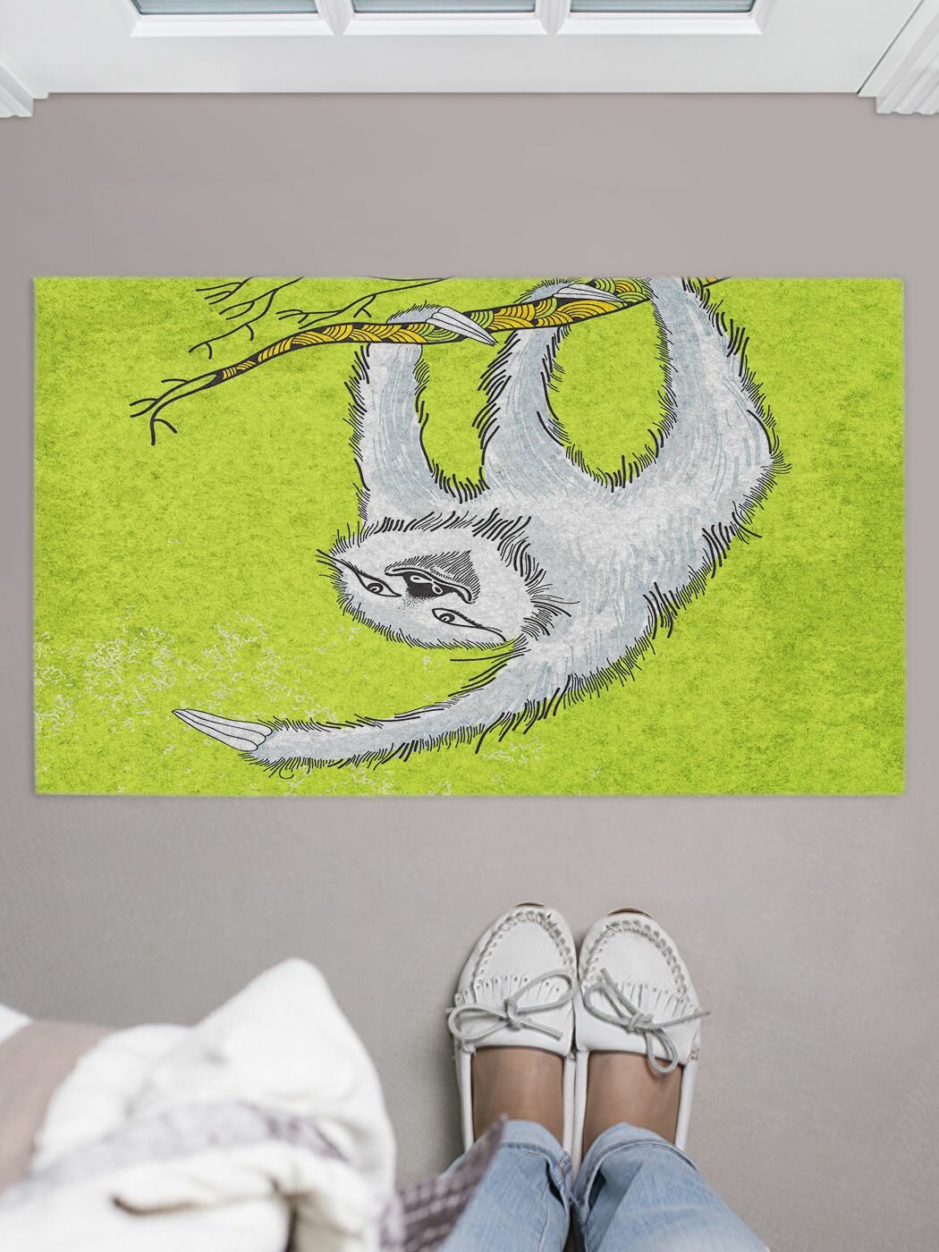 Коврик придверный в прихожую с принтом "Ленивец" 45 на 75 см , JoyArty