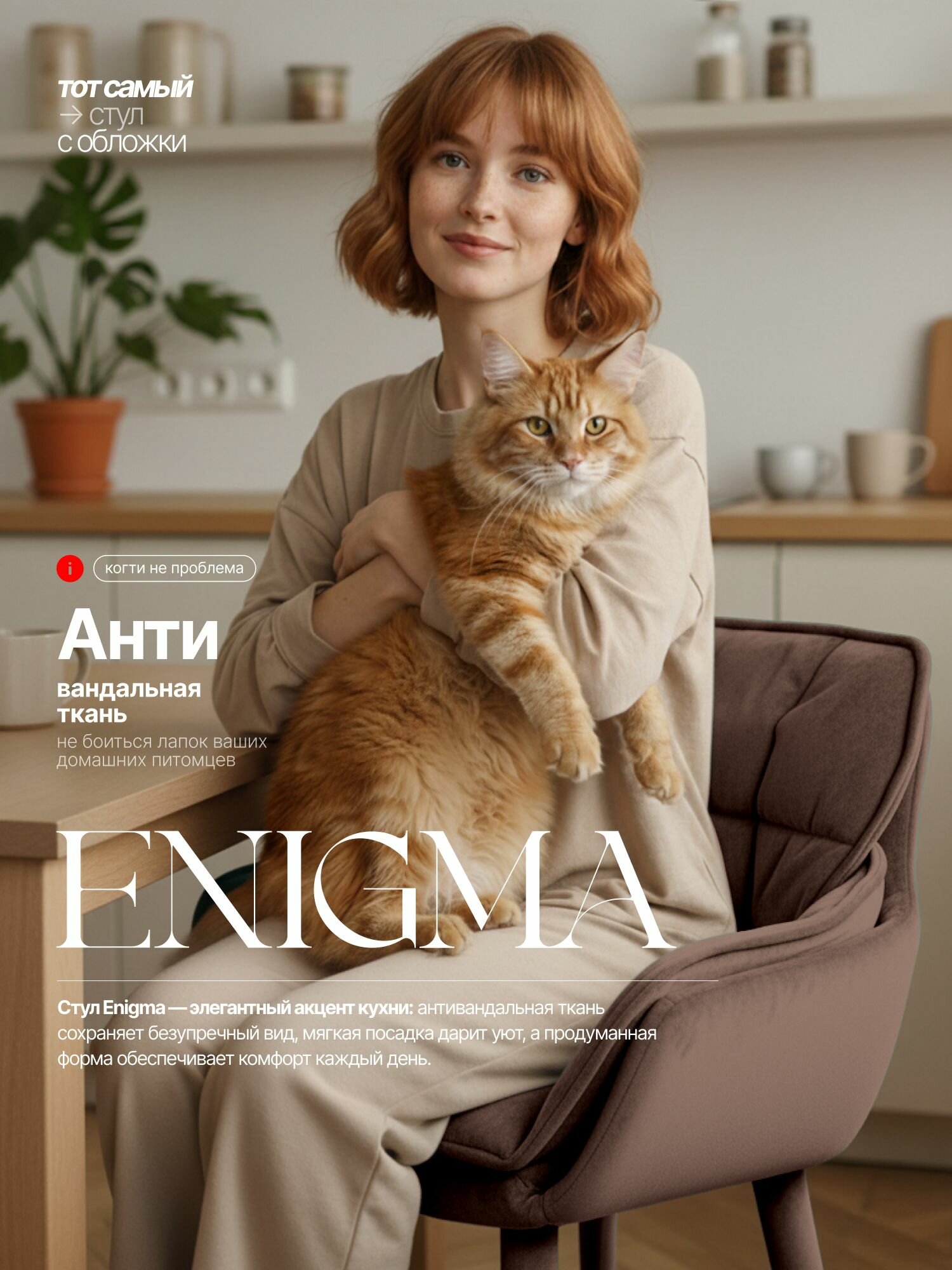 Стул-кресло мягкое, велюр, со съемной подушкой, 1шт, для кухни и гостиной Enigma