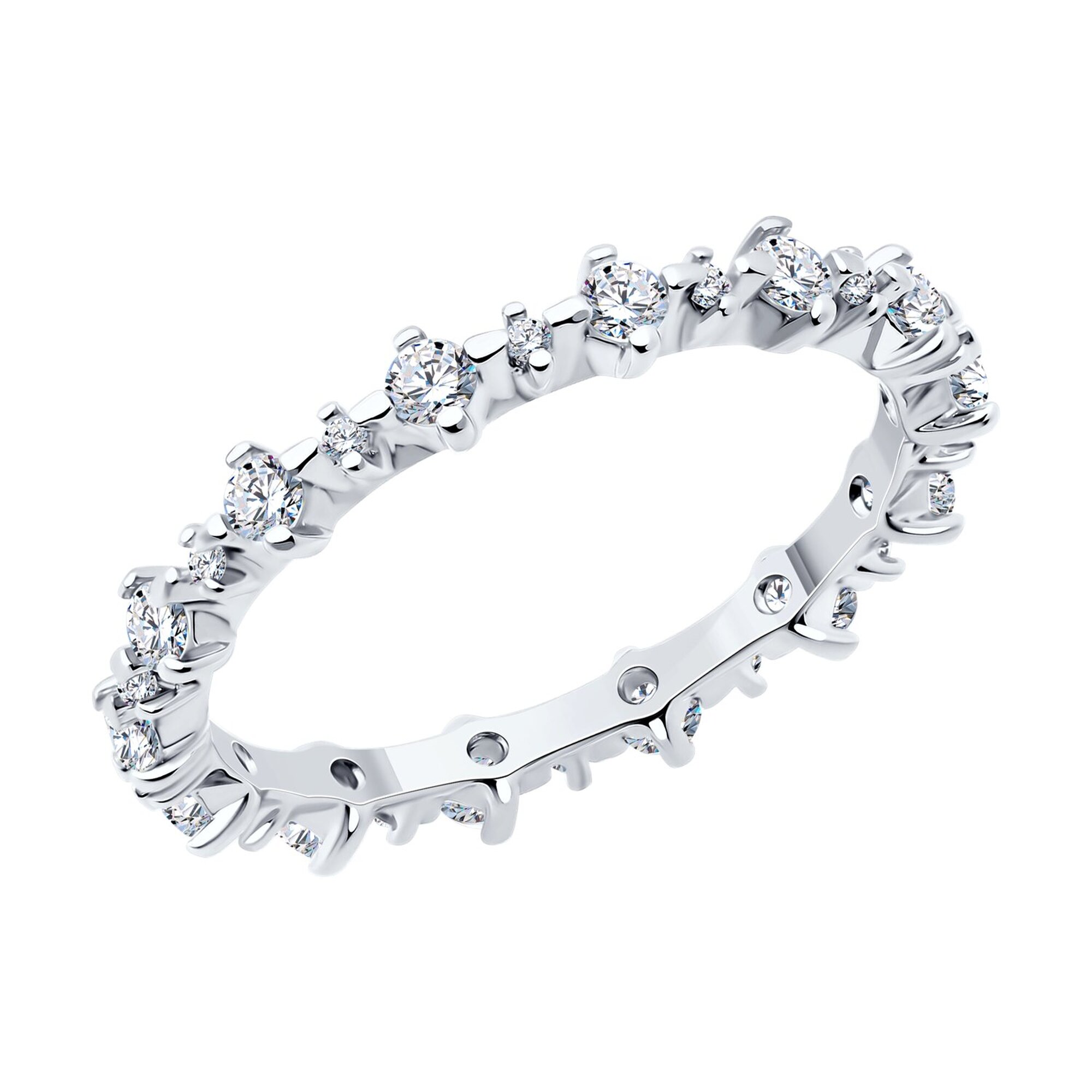 Кольцо дорожка, серебро, 925 проба, родирование, фианит