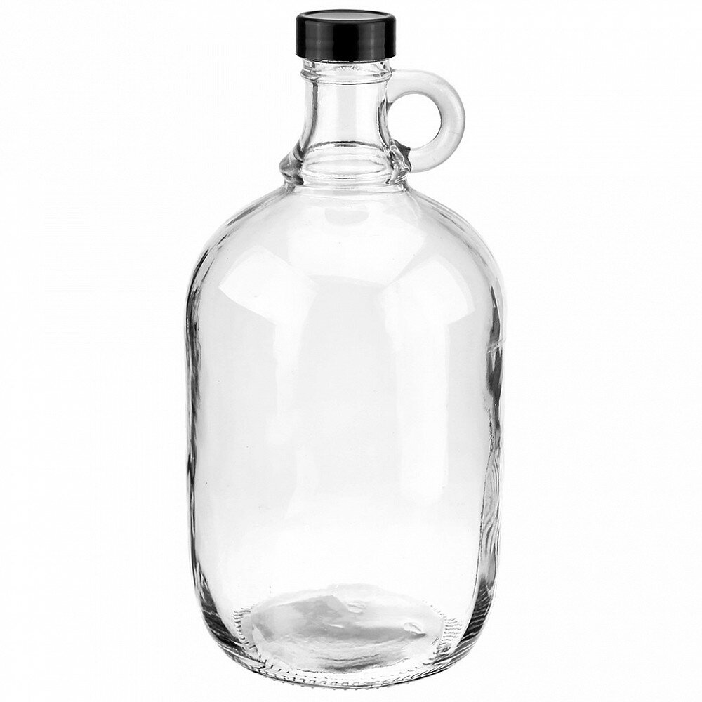 Бутылка стеклянная "Южанка" 2л, h26,5см, диаметр горла 2,6см, с ручкой, пластмассовая винтовая крышка (д основания 10,5см)